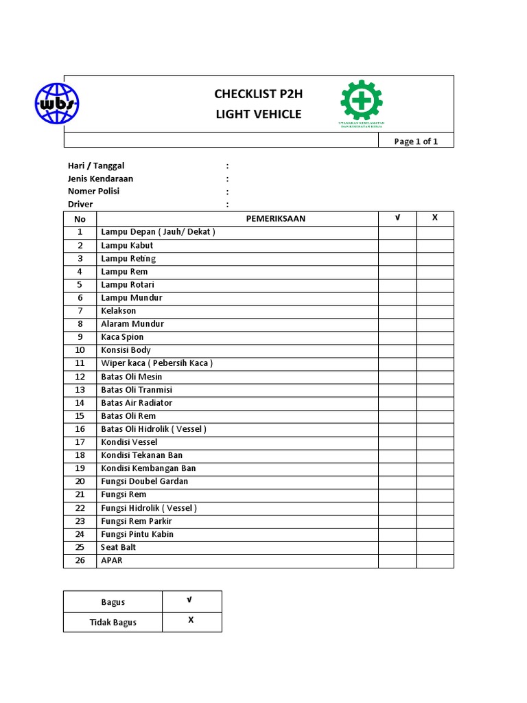 Checklist P2H LV | PDF