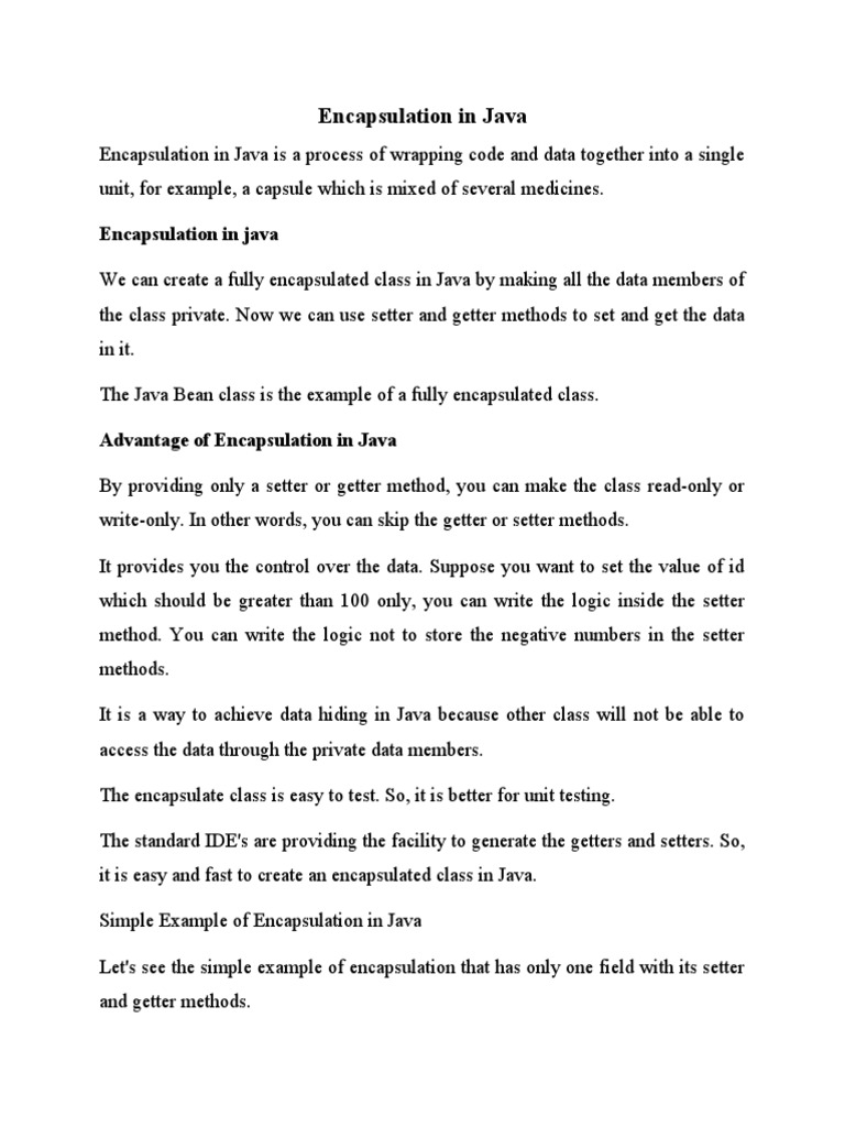 Encapsulation in Java | PDF | Models Of Computation | Class (Computer ... Encapsulation in Java | PDF | Models Of Computation | Class (Computer ...