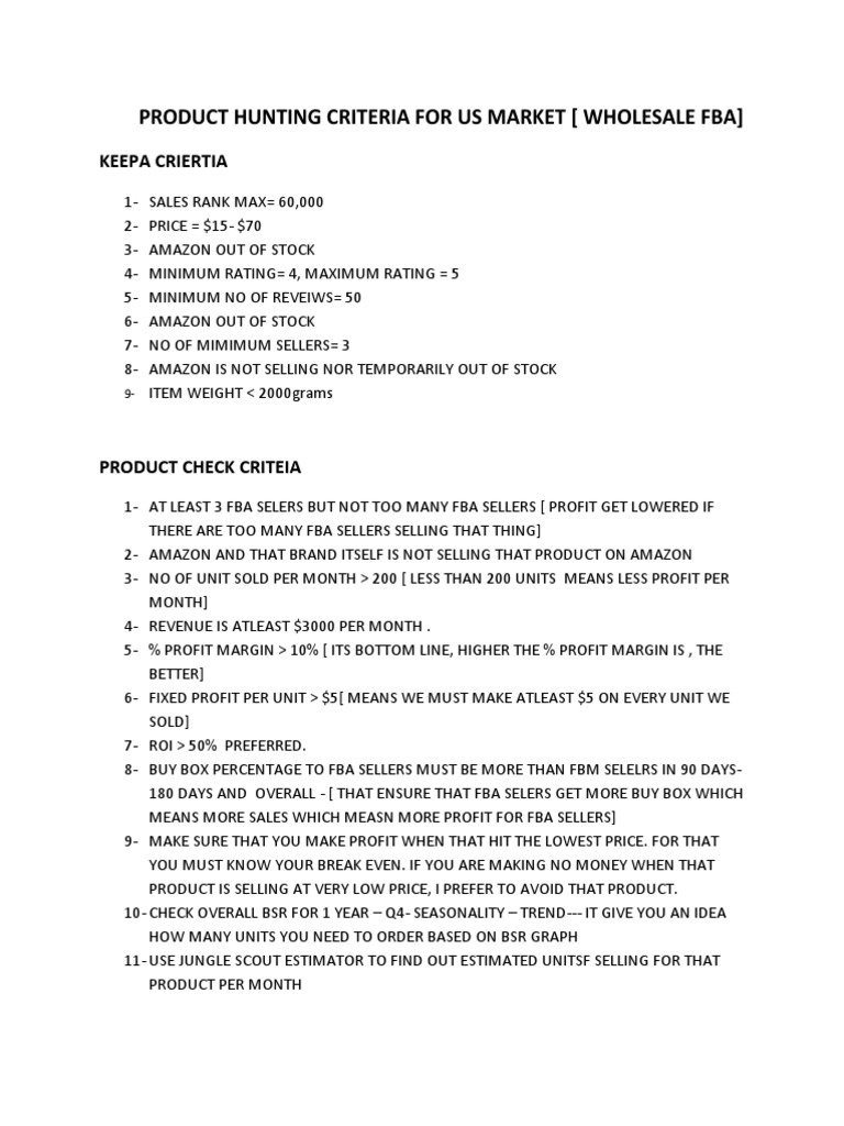 Product Hunting Criteria For Us Market | PDF
