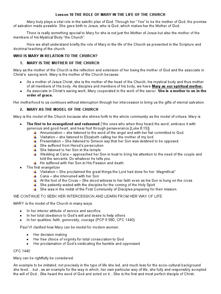 Lesson 10 The Role of Mary in The Church | PDF | Christian Church ...