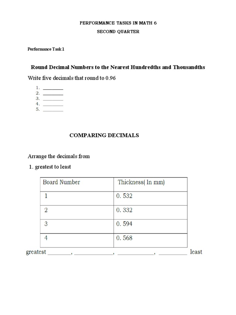Performance Tasks in Math 6: Decimal Operations and Problem Solving | PDF