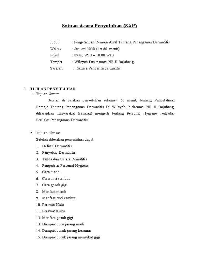 Satuan Acara Penyuluhan SAP | PDF