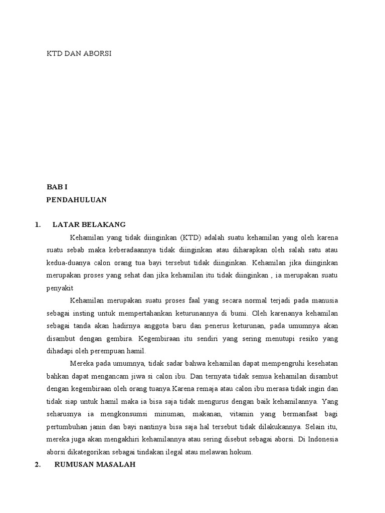 KTD DAN ABORSI: PENGERTIAN, PENYEBAB, DAN PENANGANANNYA | PDF