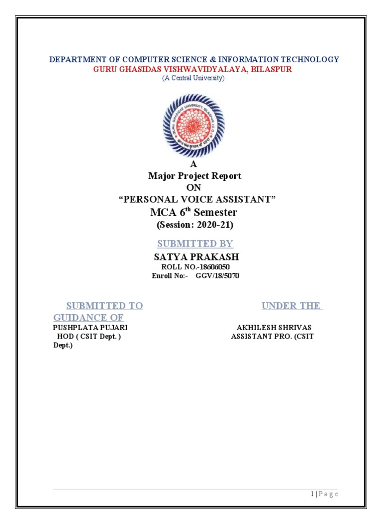 Mca 6 Semester: A Major Project Report ON | PDF | Python (Programming Language) | Siri