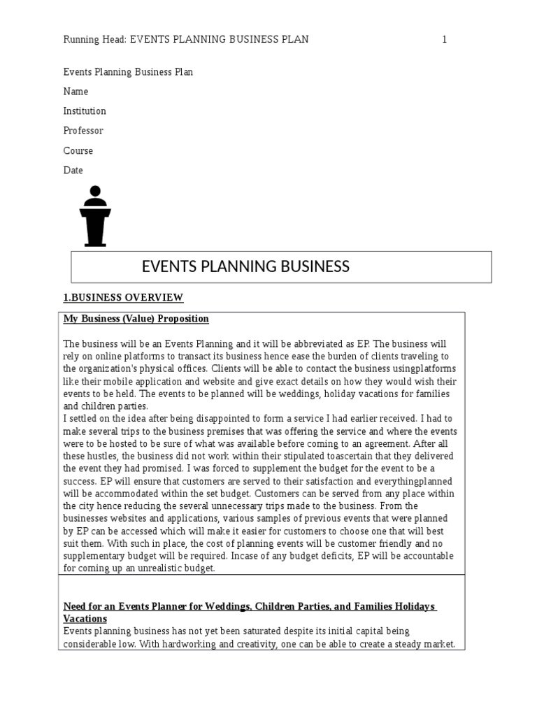 Events Planning Business Plan Overview | PDF | Payments | Customer