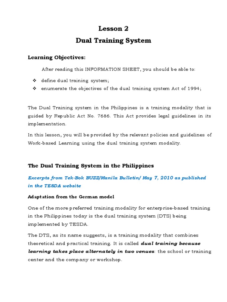 Lesson2 - Dual Training | PDF | Vocational Education | Taxes