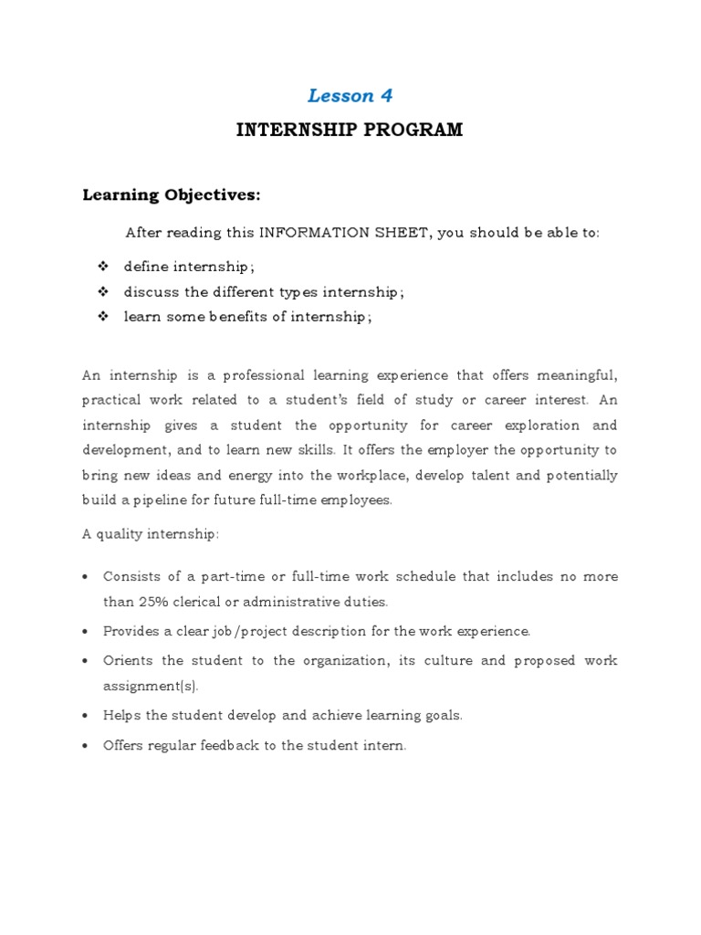 Lesson 4-Internship | PDF | Internship | Job Hunting