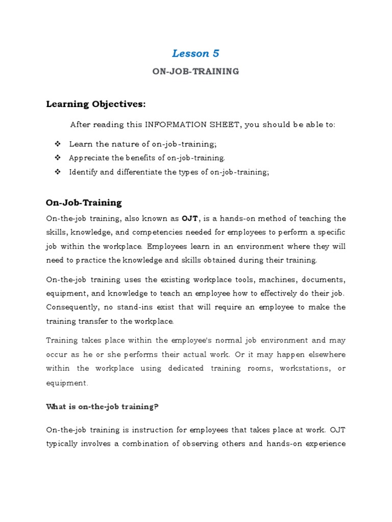 Preparing for Success: An Overview of On-the-Job Training | PDF ...