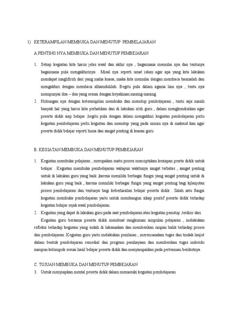 Keterampilan Membuka Dan Menutup Pembelajaran | PDF