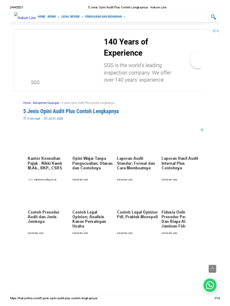 5 Jenis Opini Audit Plus Contoh Lengkapnya | PDF
