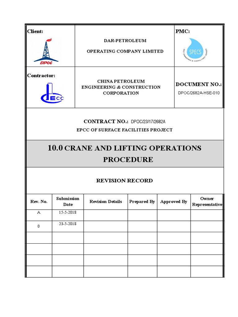 10 Crane & Lifting Operation Procedure Rev.b | Download Free PDF ...