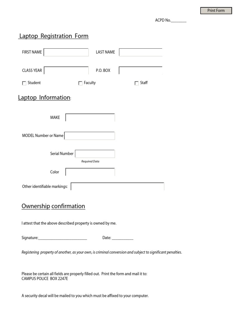 Laptop Form | PDF