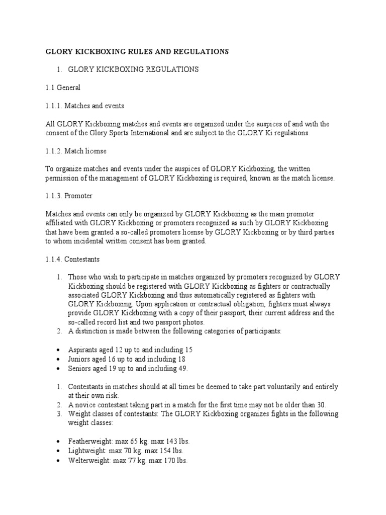 Glory Kickboxing Rules and Regulations | PDF | Professional Wrestling ...