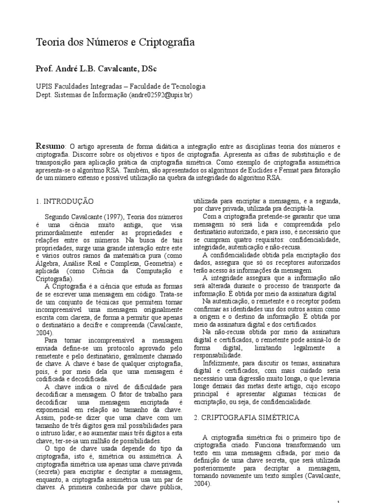 Teoria Dos N - Meros e Criptografia | PDF | Criptografia | Criptografia de chave pública