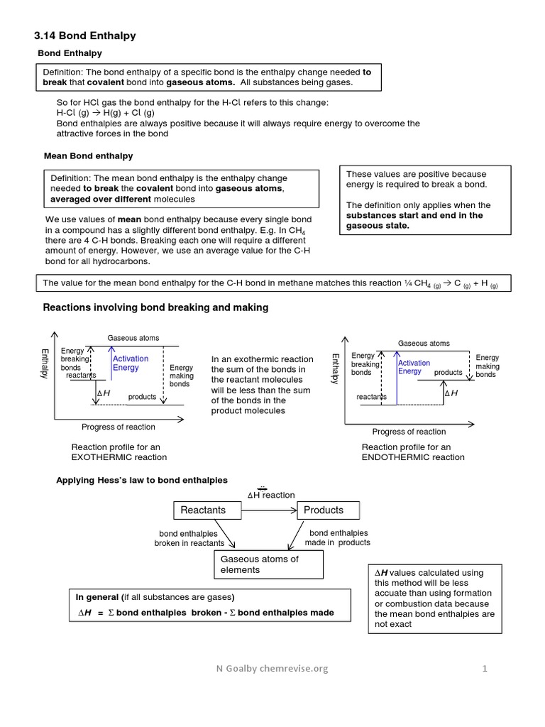 3.14 Bond Enthalpy: Reactions Involving Bond Breaking and Making | PDF ...