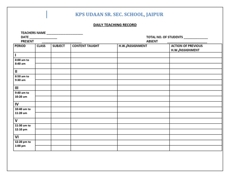 Daily Teaching Record | PDF