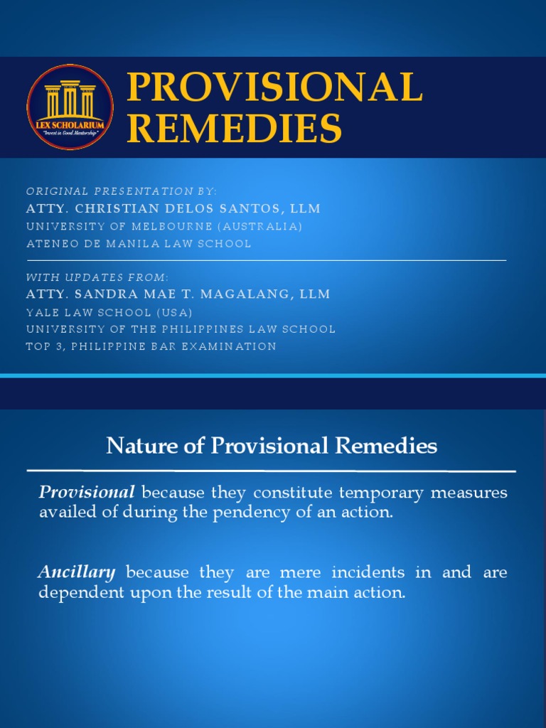 Lex Provisional Remedies | PDF | Injunction | Legal Remedy