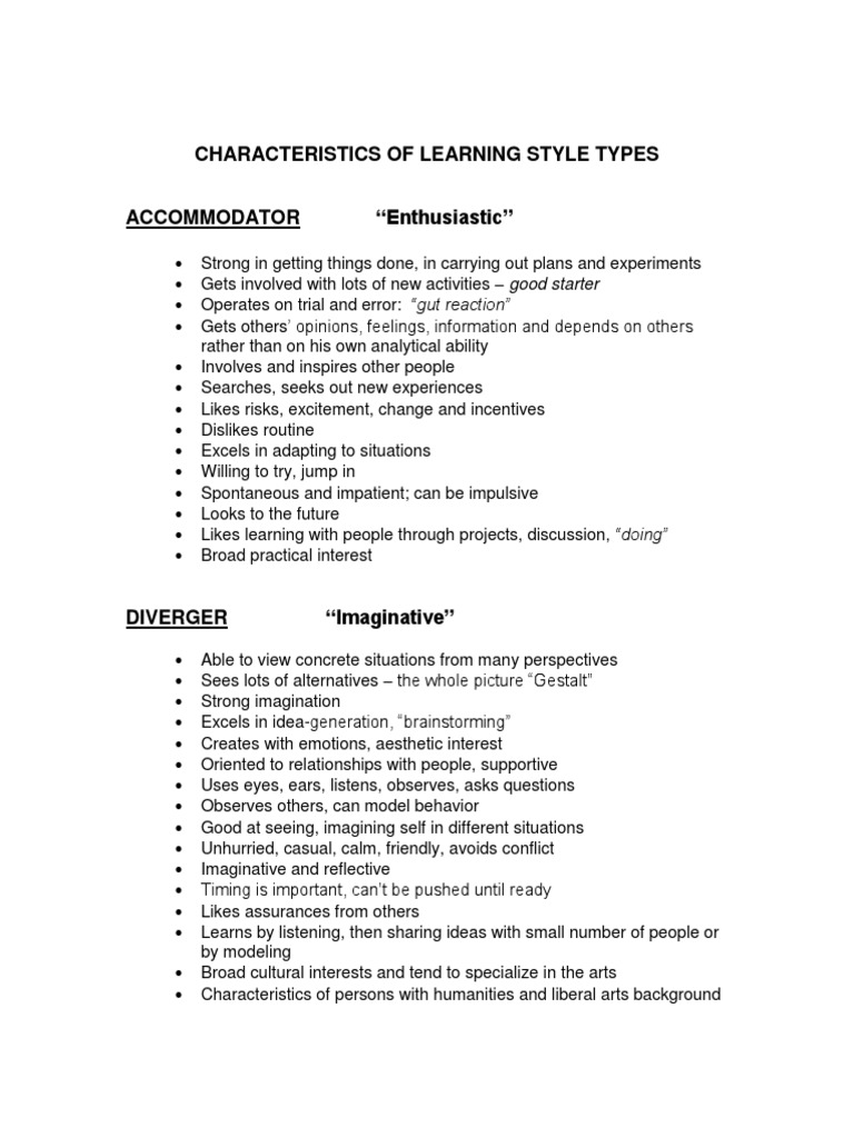 Learning Styles Handouts | PDF | Theory | Idea