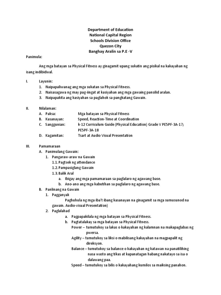 Department of Education National Capital Region Schools Division Office Quezon City Banghay ...