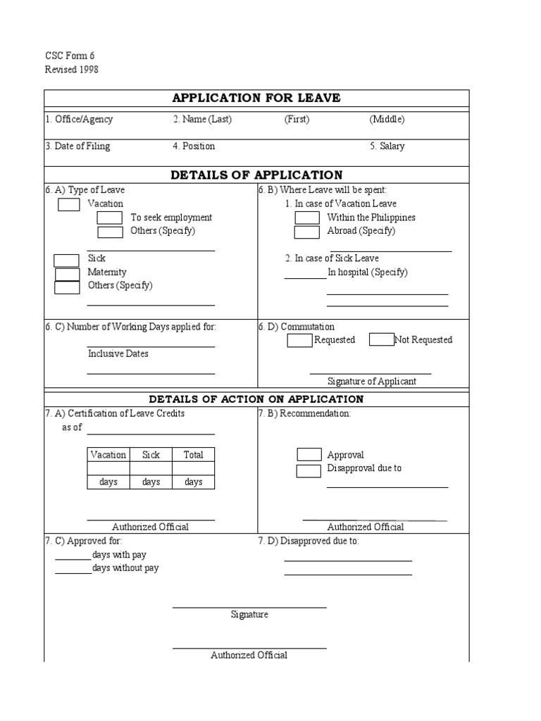 CSC Form 6: Leave Application Guide | PDF