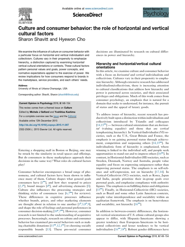 Culture and Consumer Behavior The Role of Horizontal and Vertical | PDF ...