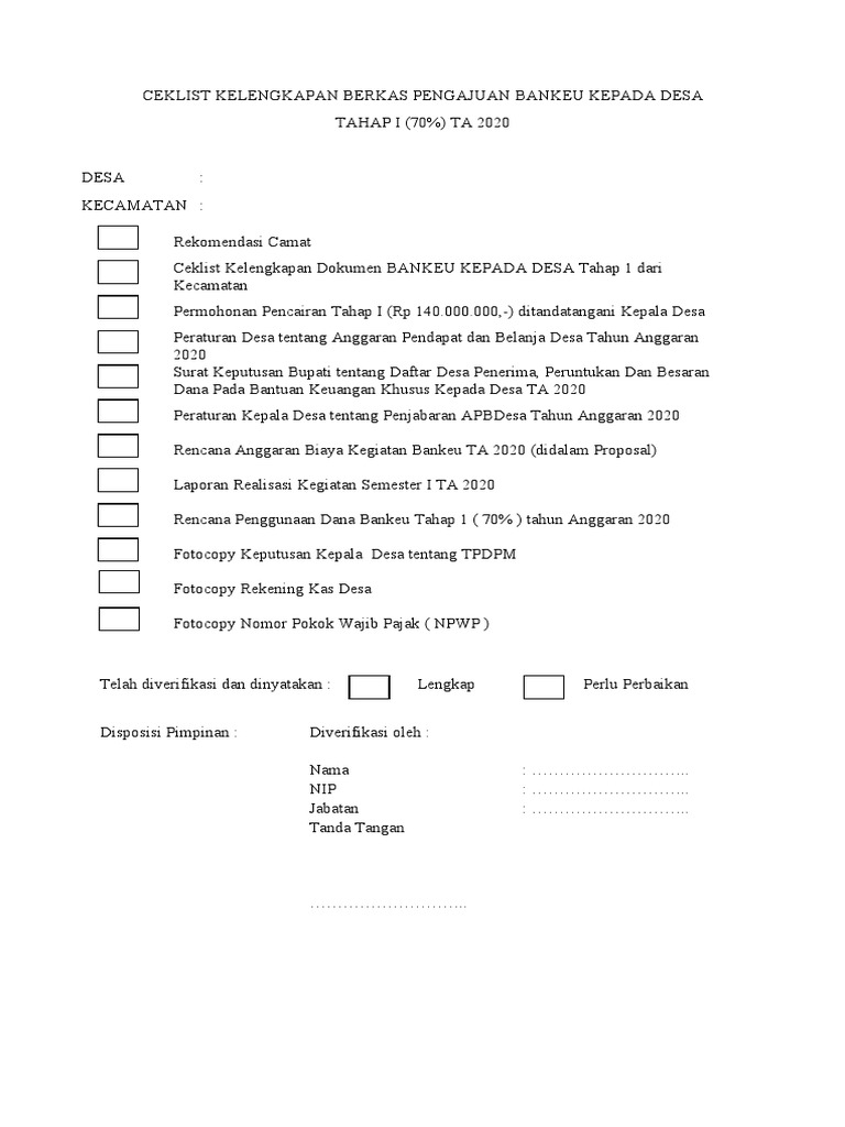 Ceklist Kelengkapan Berkas Pengajuan Bankeu | PDF