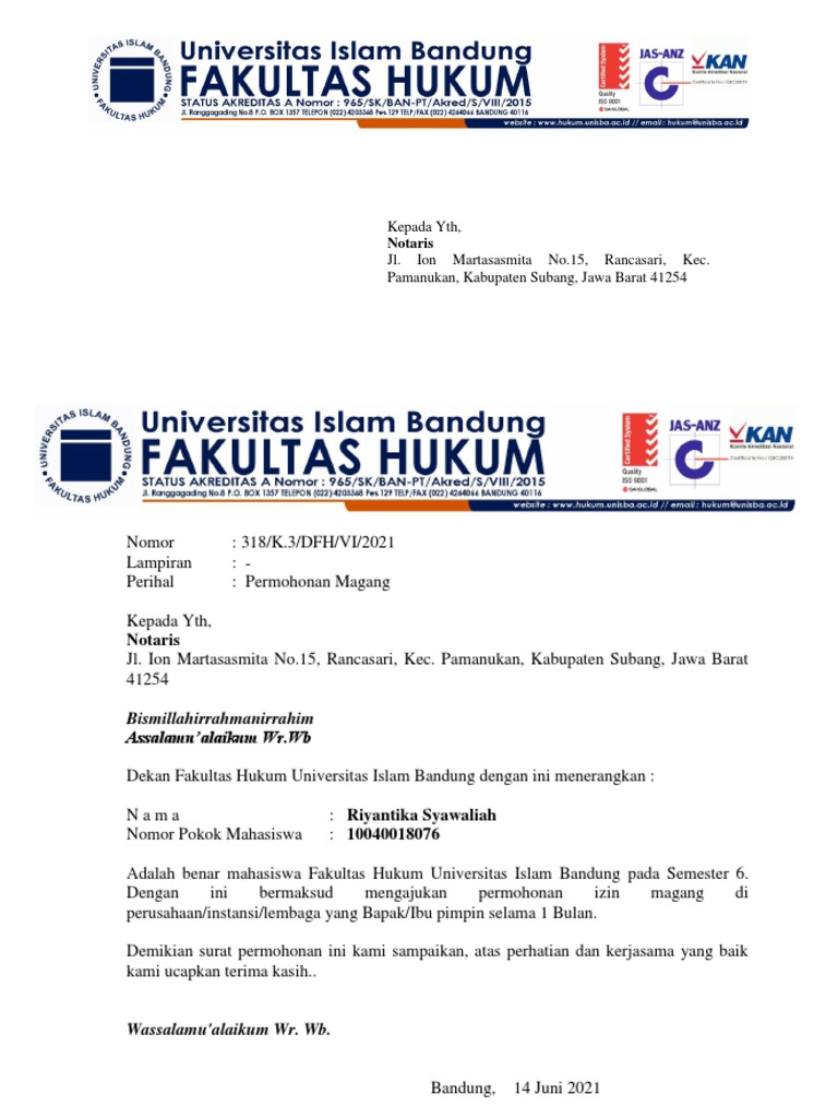 Contoh Surat Magang | PDF