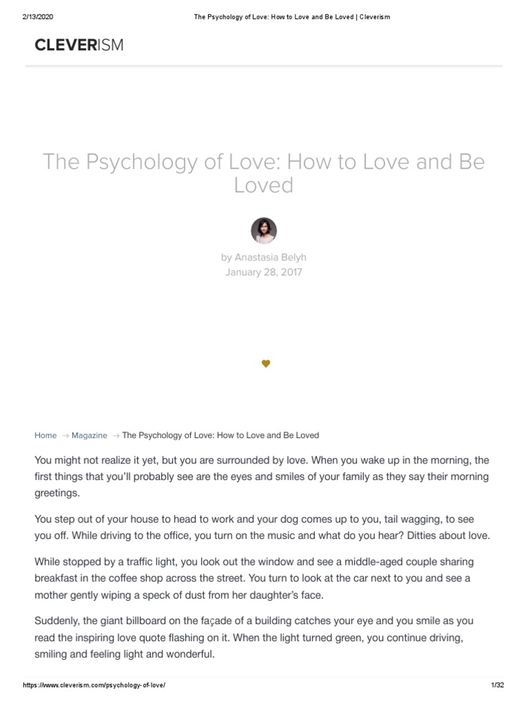 The Psychology of Love - How To Love and Be Loved - Cleverism | PDF ...