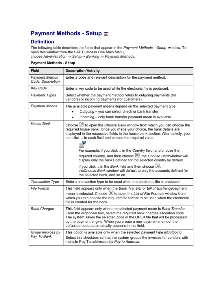 SAP Payment Methods | PDF | Payments | Wire Transfer
