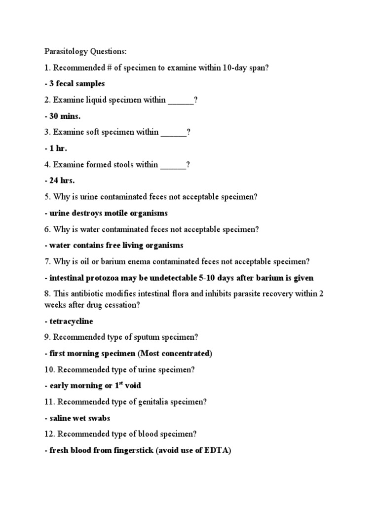 Parasitology Questions | PDF | Parasitism | Parasitology