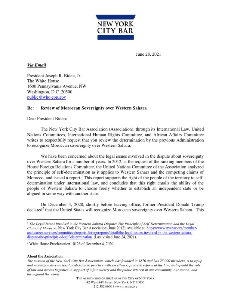 New York Bar Association Open Letter To President Biden On Western ...