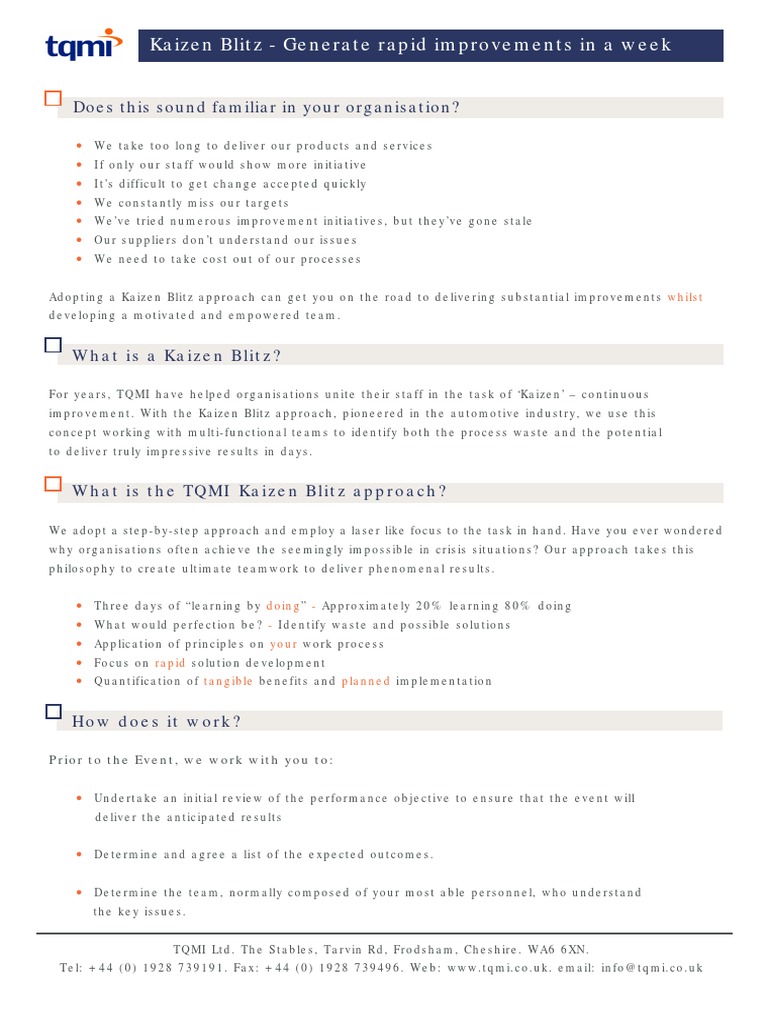 Kaizen Blitz-PS | PDF | Business | Science