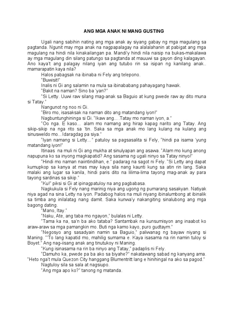 Ang Mga Anak Ni Mang Gusting | PDF