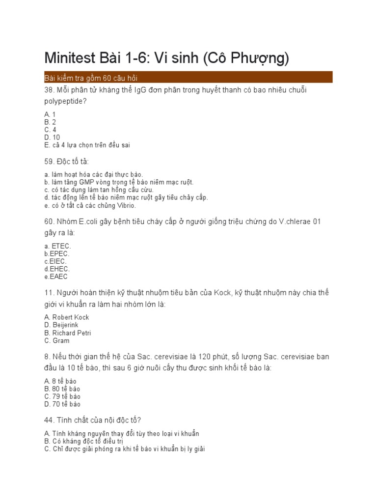 TRẮC NGHIỆM VI SINH KÍ SINH | PDF