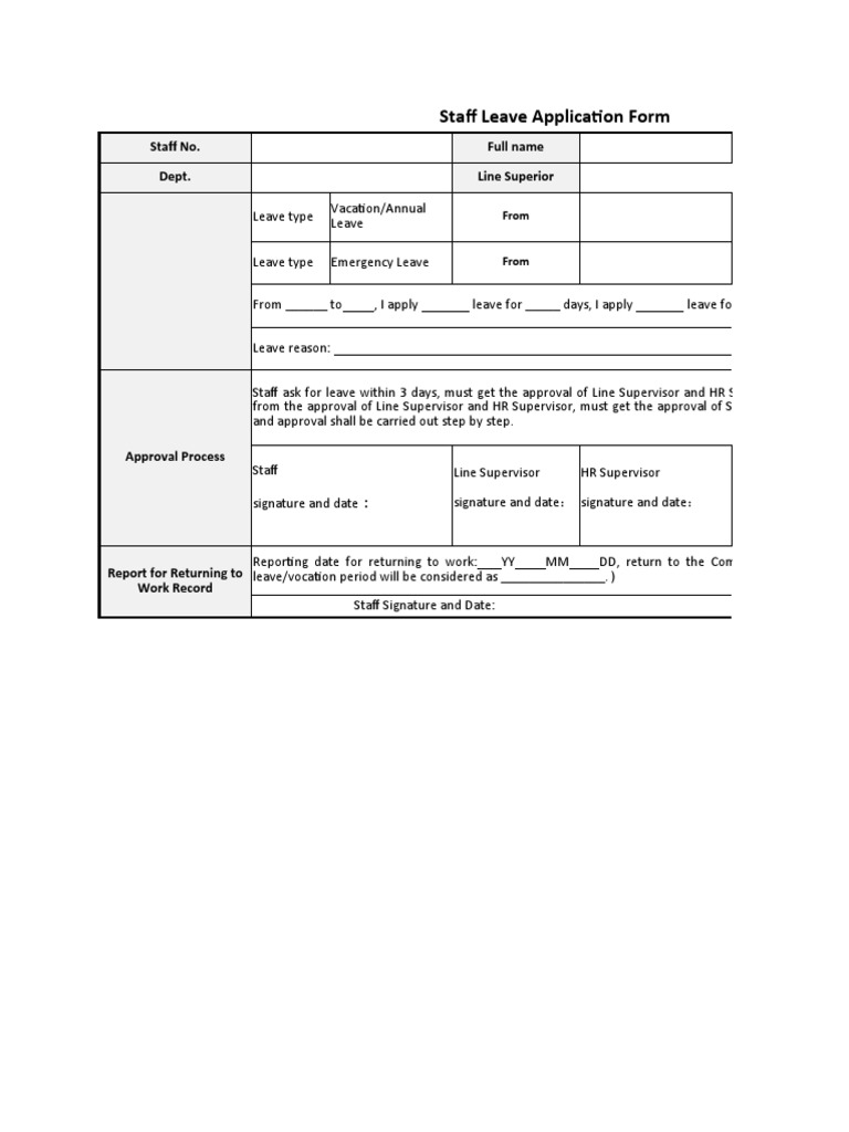 Staff Leave Application Form: Staff No. Full Name Dept. Line Superior ...