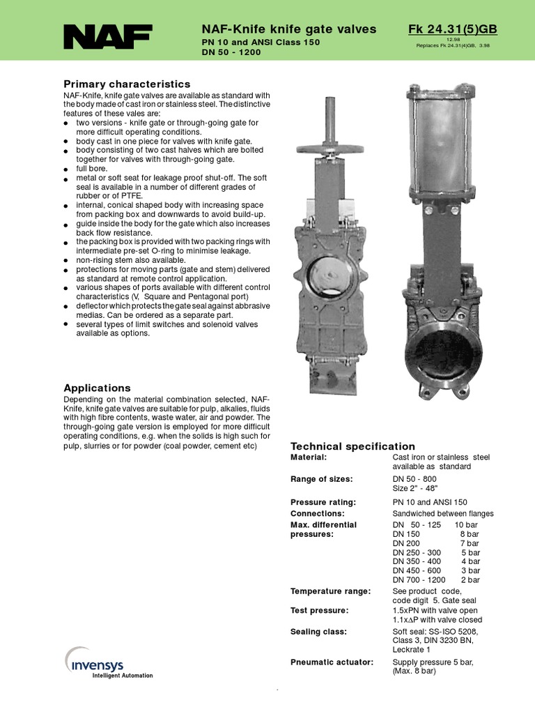 NAF-Knife Knife Gate Valves FK 24.31 (5) GB: Primary Characteristics ...