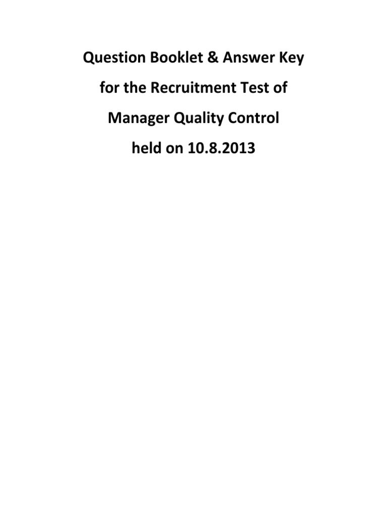Quality Control Manager Test Questions | PDF | Iron | Physical Sciences