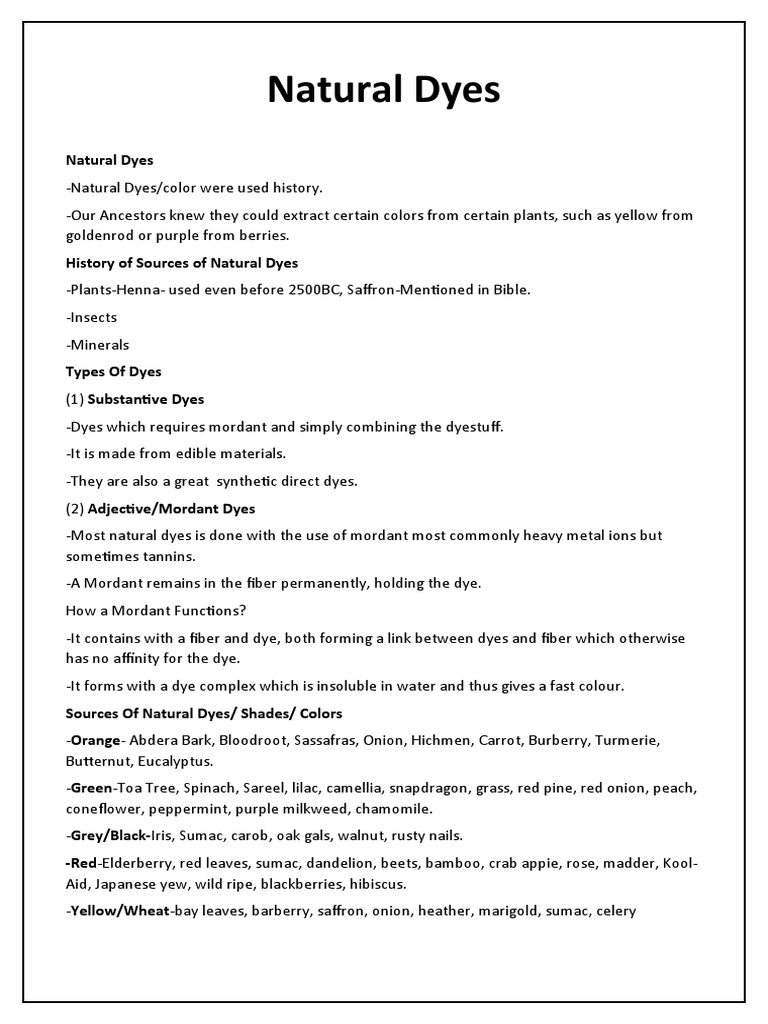 History and Types of Natural Dyes | PDF