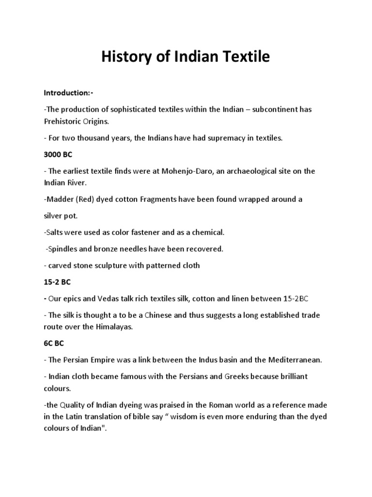 History of Indian Textile | PDF | Textiles | Cotton