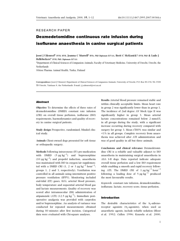 Dexmedetomidine Continuous Rate Infusion | PDF | Anesthesia | Surgery