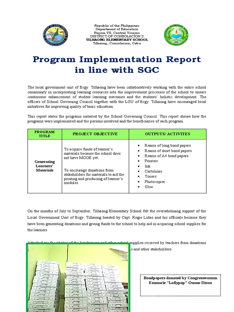 Program Implementation Report in Line With SGC | PDF | Further ...