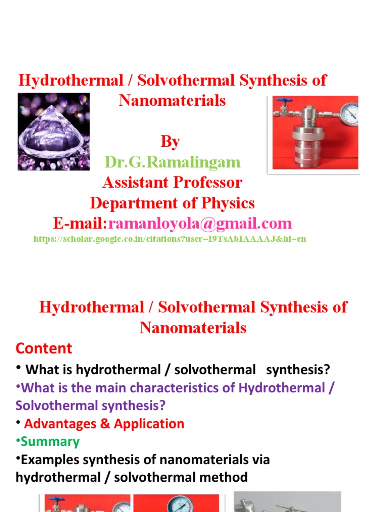Hydrothermal / Solvothermal Synthesis of Nanomaterials by Assistant ...
