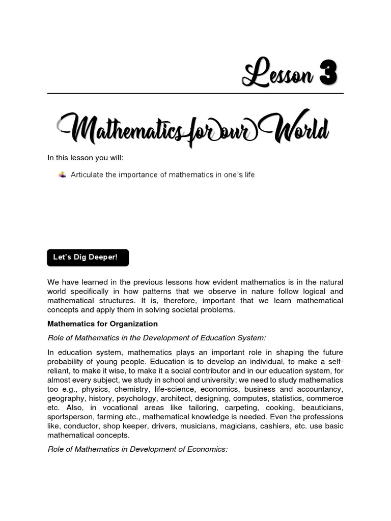 Mathematics For Our World | PDF | Prediction | Teaching Mathematics