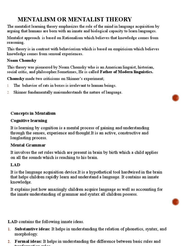 Mentalism or Mentalist Theory: Noam Chomsky | PDF | Language ...