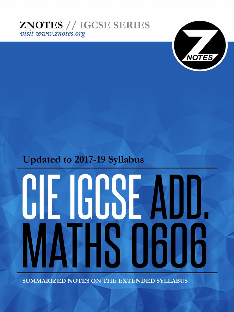 Cie Igcse Addmaths 0606 v2 Znotes | PDF | Logarithm | Matrix (Mathematics)