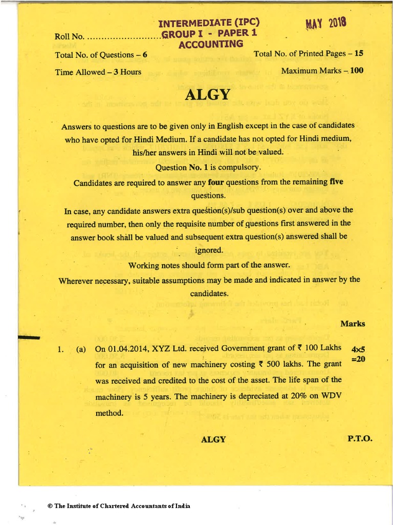 CA Inter Paper 1 All Question Papers | PDF | Balance Sheet | Depreciation