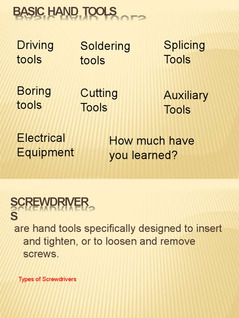 Driving Tools Soldering Tools Splicing Tools Boring Tools Cutting Tools ...