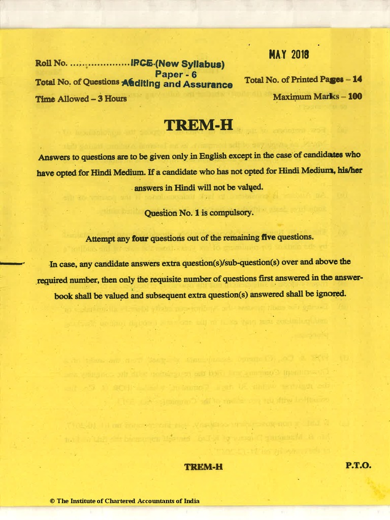 CA Inter Paper 6 All Question Papers | PDF | Auditor's Report | Audit