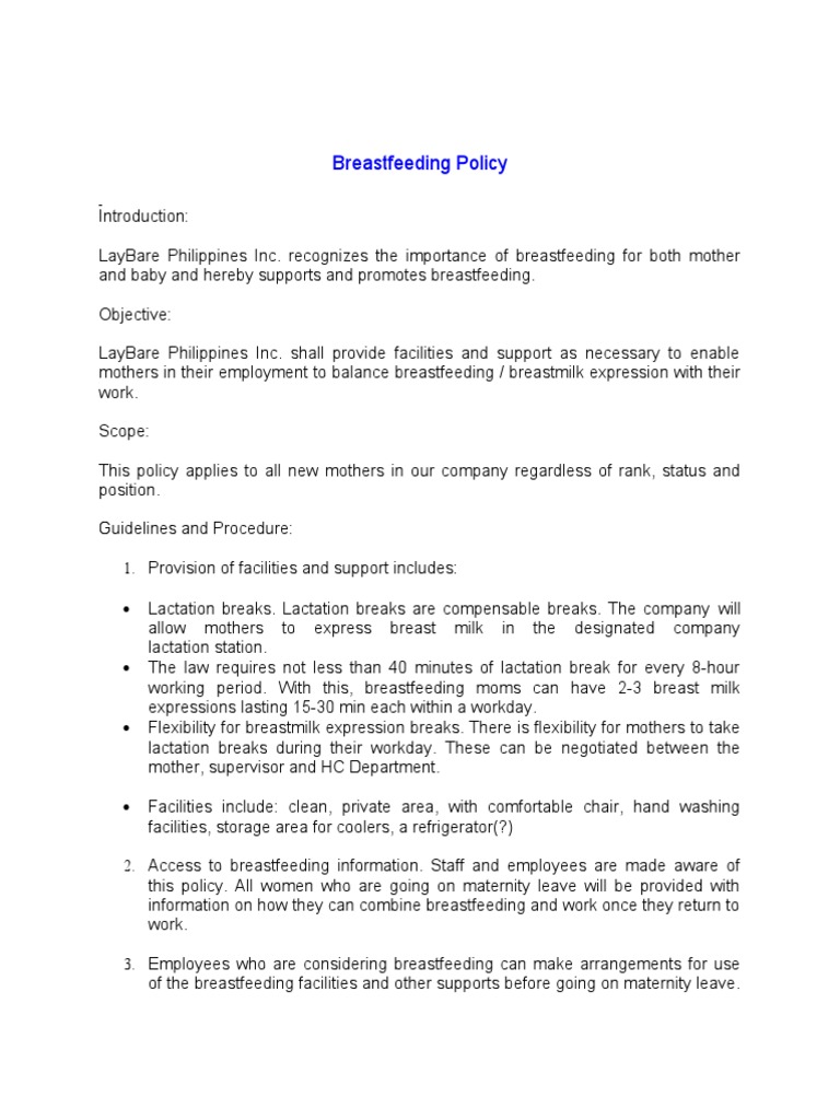 Breastfeeding Policy | PDF | Breastfeeding | Breast Milk