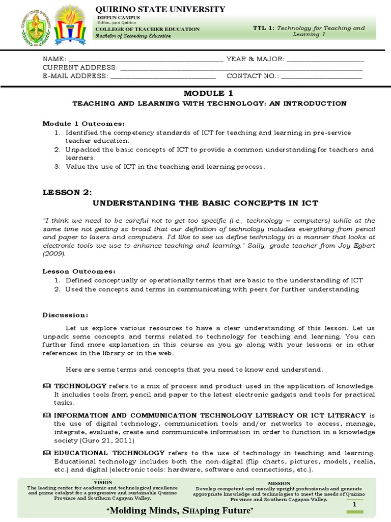 TTL 1 Module 1 Lesson 2 | PDF | Educational Technology | Internet